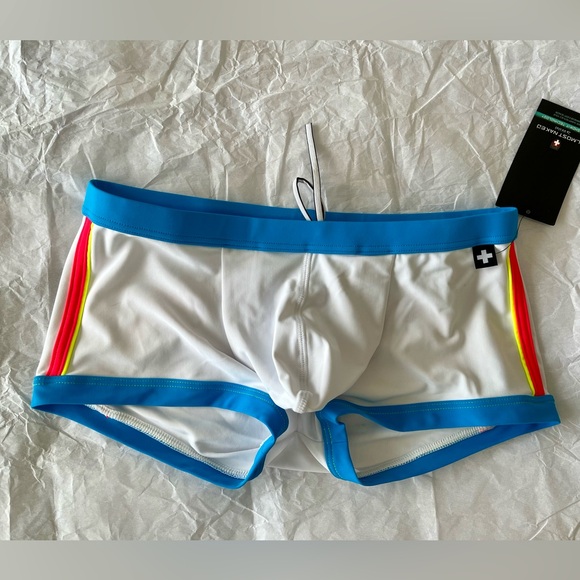 Andrew Christian | Swim | Andrew Christian White And Blue Squarecut ...
